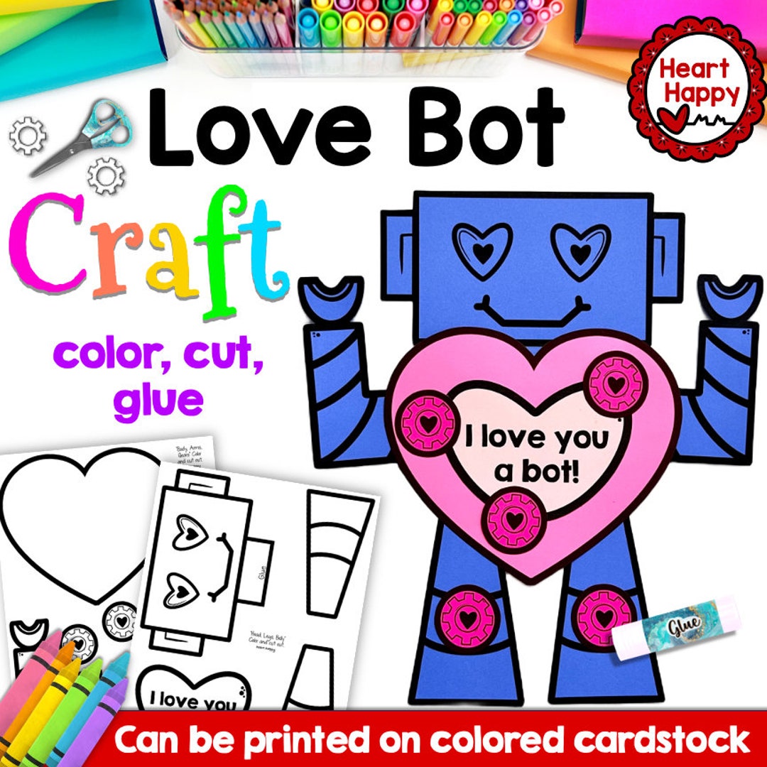 Valentine's Robot Kids Printable Craft Template, Robot Craft, Mother's ...
