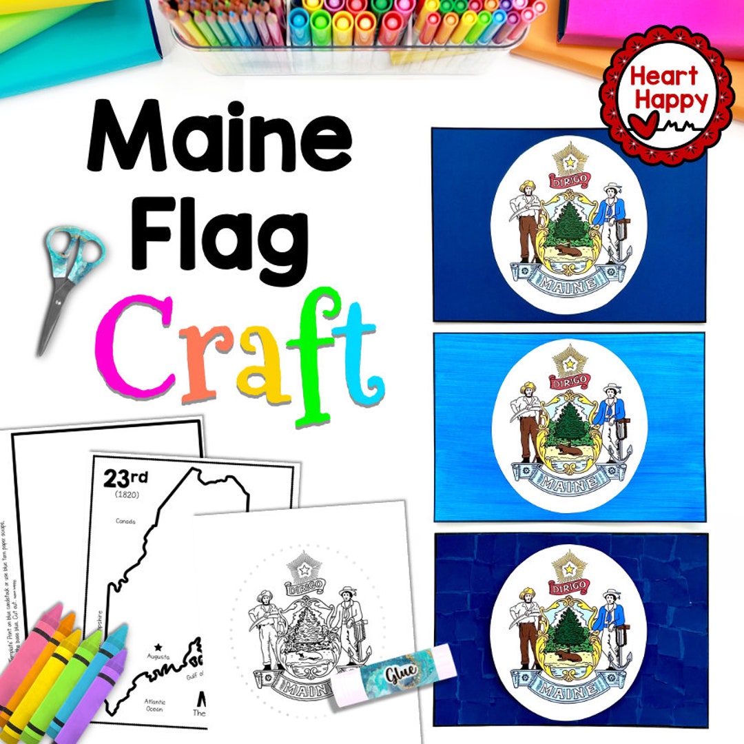 Maine Flag Craft, Kids Printable Craft Template, Maine State Symbols ...