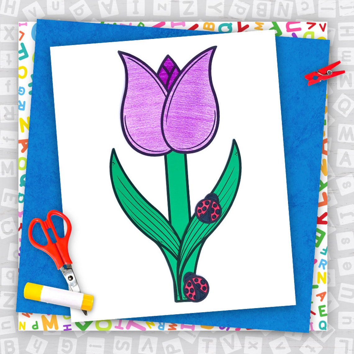 Printable Kids Tulip Craft Template, Garden Craft, Flower Craft, Spring ...
