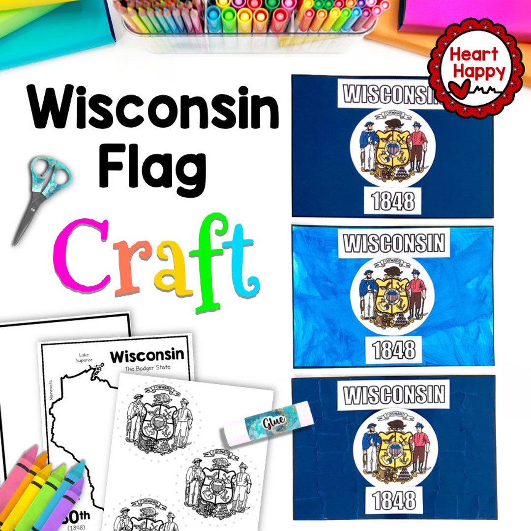 Wisconsin Flag Craft, Kids Printable Craft Template, Wisconsin State ...