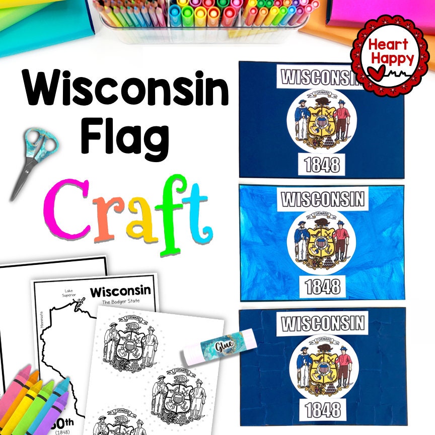 Wisconsin Flag Craft, Kids Printable Craft Template, Wisconsin State ...