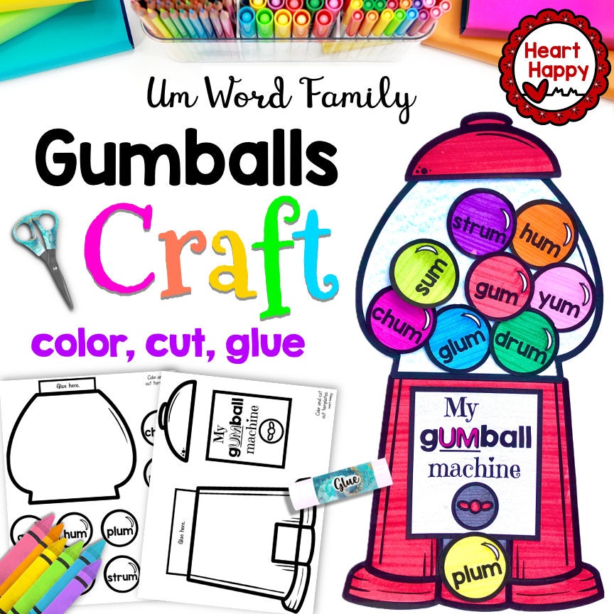 Gumball Umball Machine, Short U Craft, UM Word Family Craft,printable ...