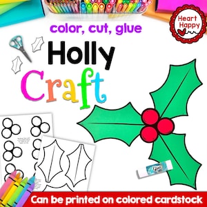 Holly Craft, Kids Printable Craft Template, Winter Craft, Letter H ...