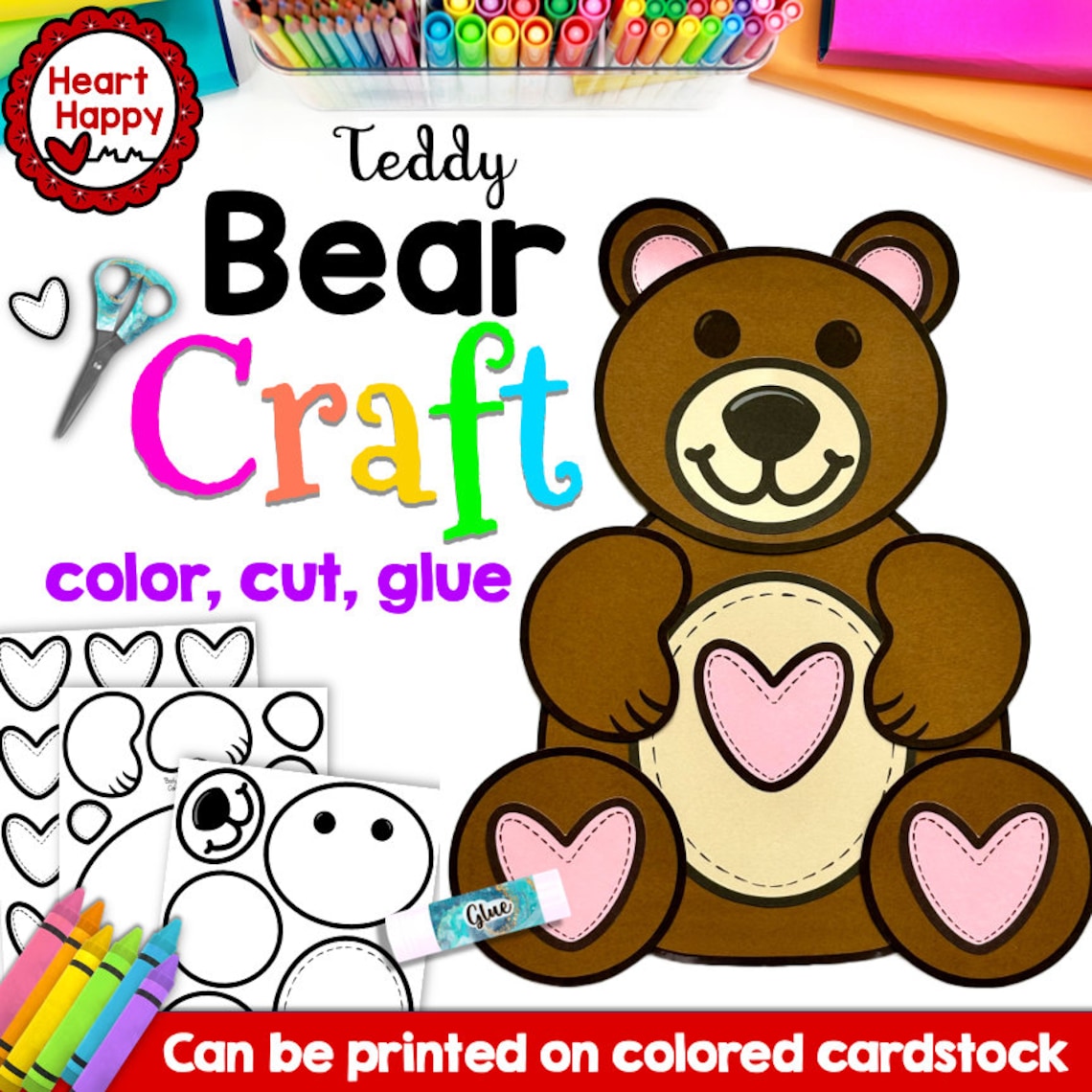 Teddy Bear Kids Printable Craft Template, Valentine's Craft, Mother's ...