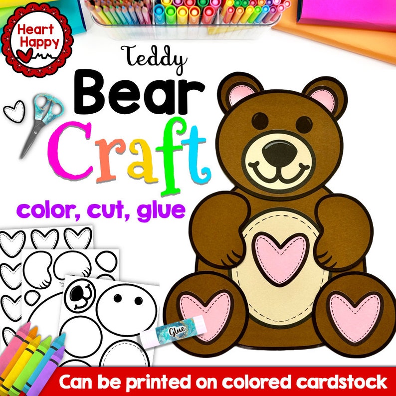Teddy Bear Kids Printable Craft Template, Valentine's Craft, Mother's ...