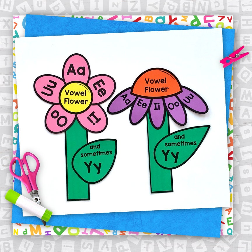 Vowel Flower Craft, Kids Printable Craft Template, ELA Center, Phonics ...