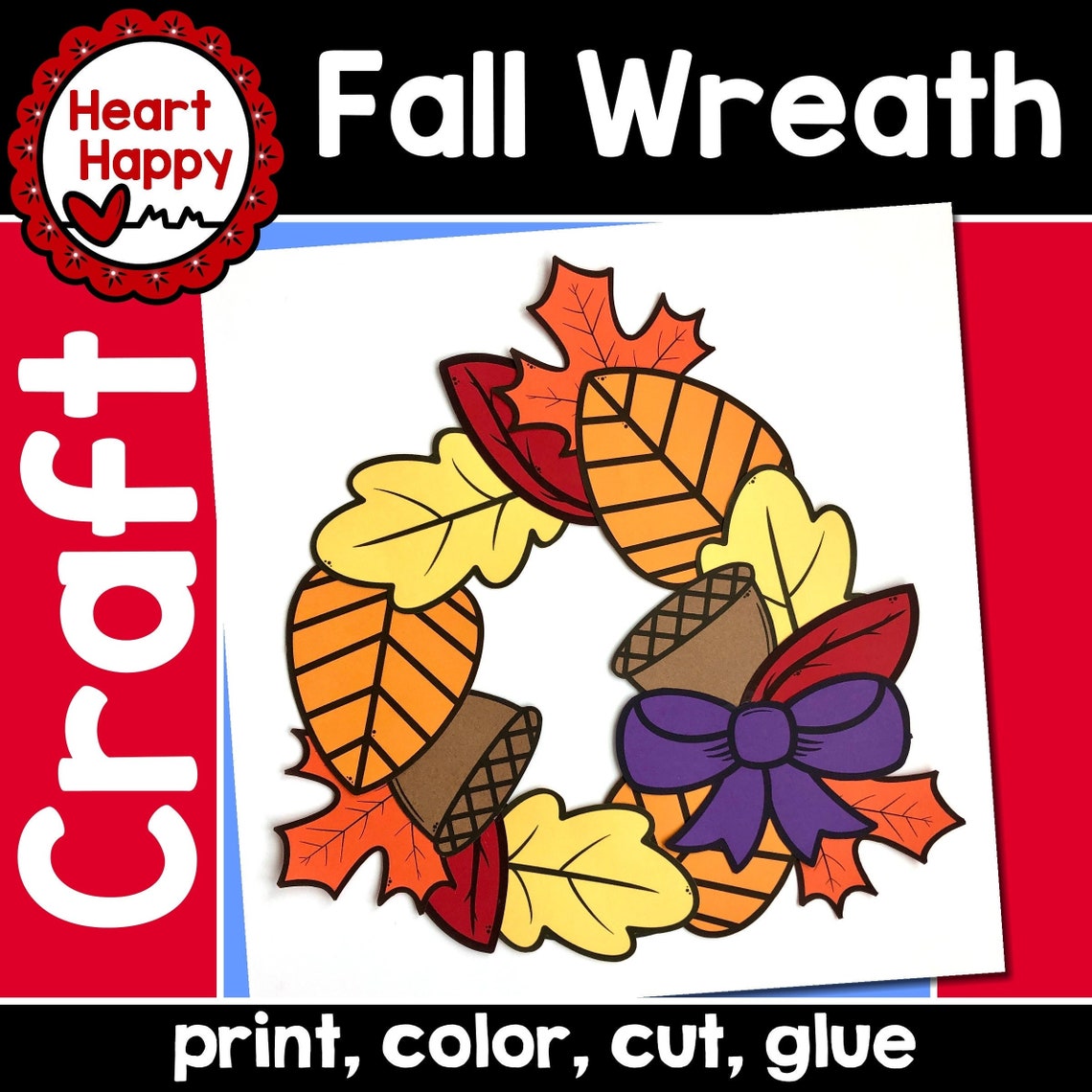 Fall Leaf Wreath Kids Printable Craft Template Kids Autumn - Etsy