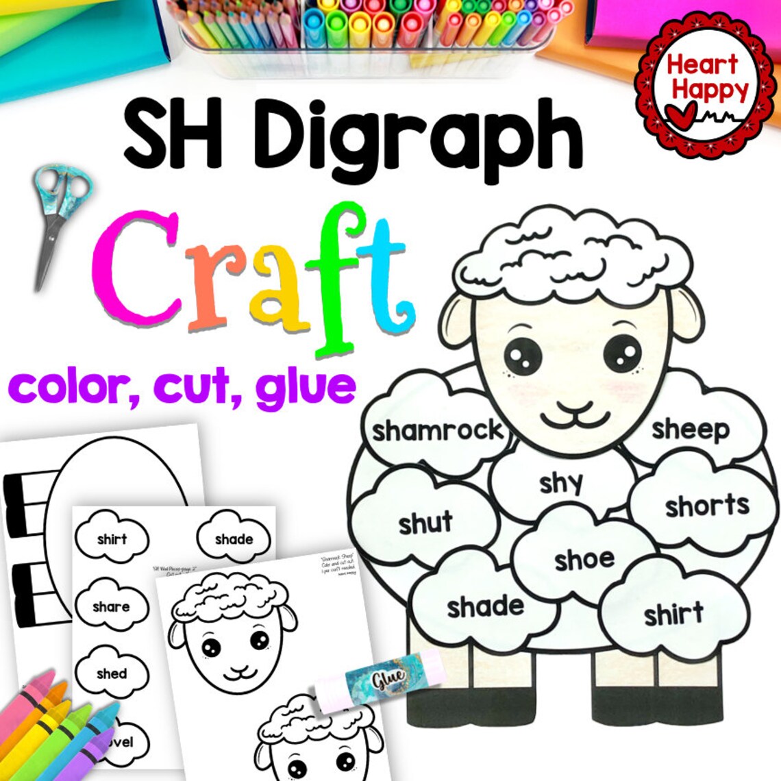 SH Digraph Craft, Kids Printable Craft Template, Sheep Craft, Phonics ...