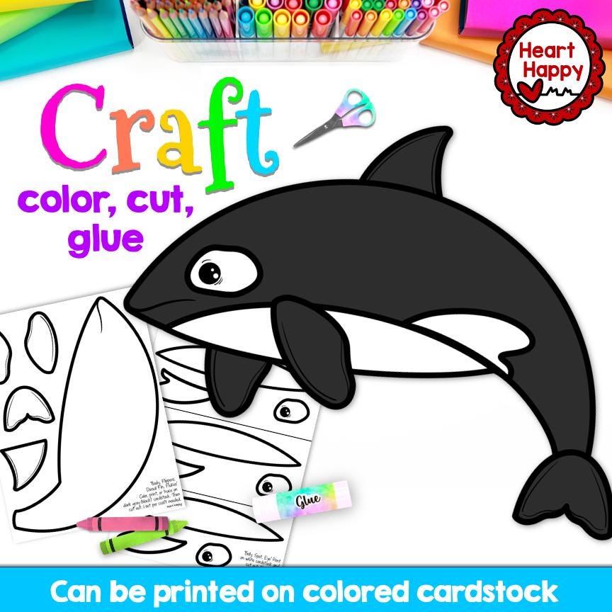 Orca Craft, Kids Printable Craft Template, Ocean Animals, Mammals ...