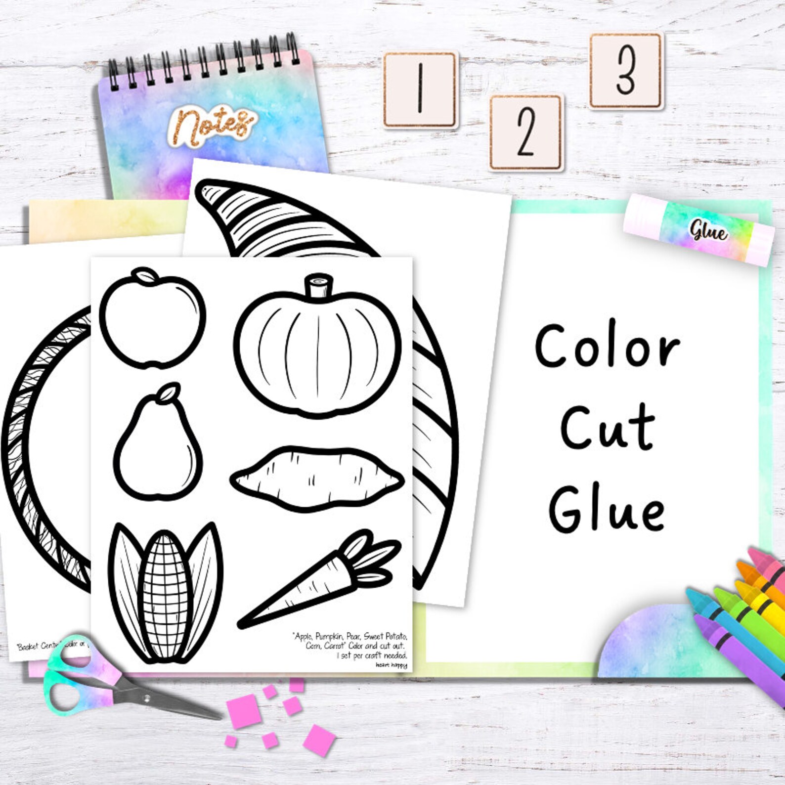 Fall Harvest Cornucopia, Kids Printable Craft Template, Fall/autumn ...