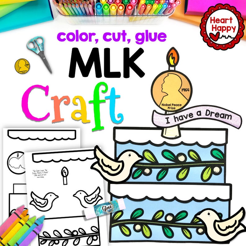 MLK Kids Printable Craft Template, Winter Craft, MLK Birthday Cake ...
