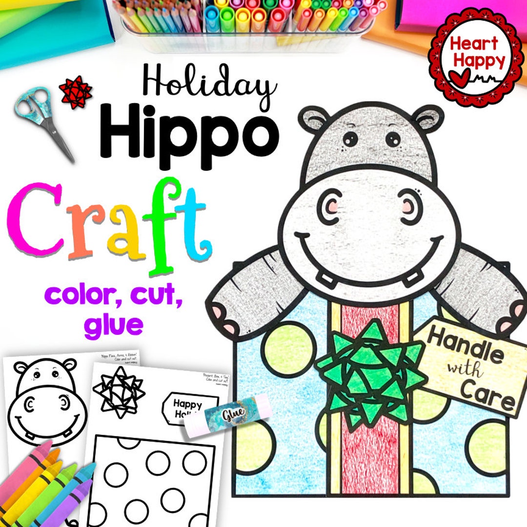 Holiday Hippo Kids Printable Craft Template, Winter Craft, Christmas ...
