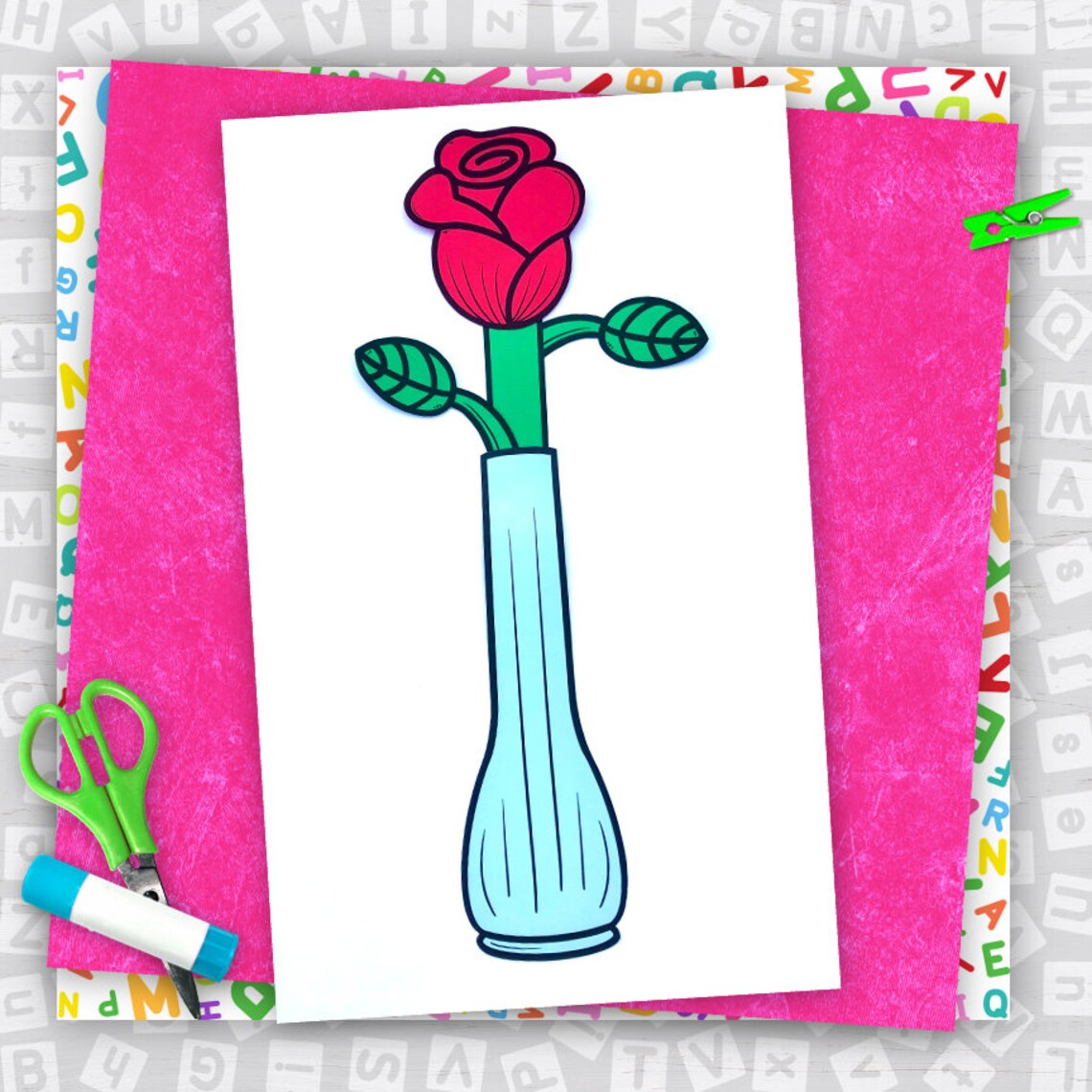 Rose Craft, Kids Printable Craft Template, Flower Craft, State Symbols ...