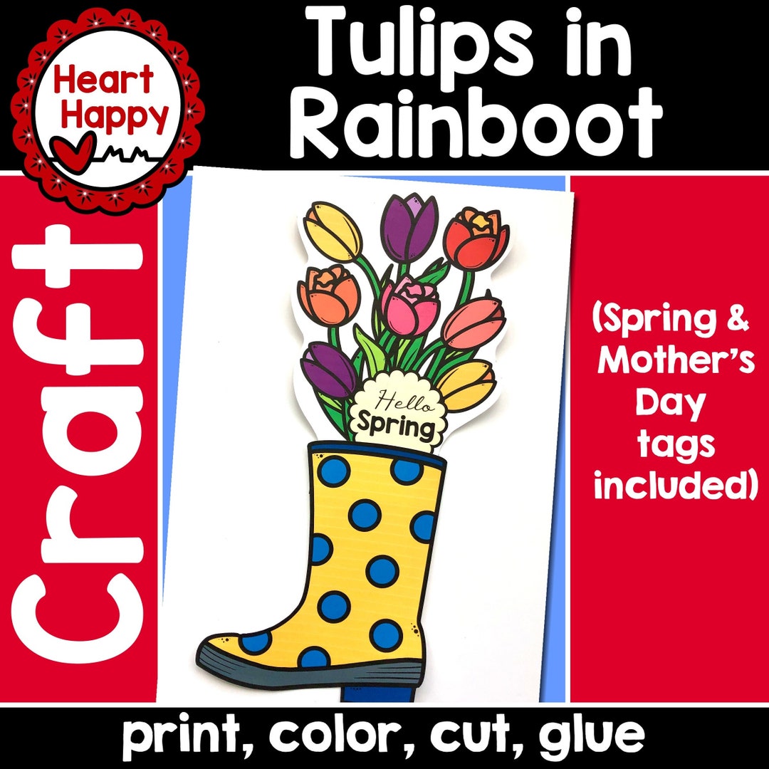 Printable Kids Tulips in Rain Boots Craft Template Garden - Etsy