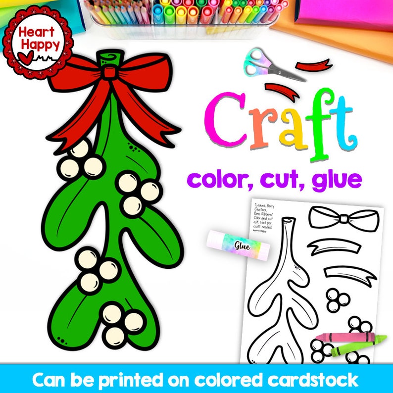 Mistletoe Craft, Kids Printable Craft Template, Winter, Christmas Craft ...