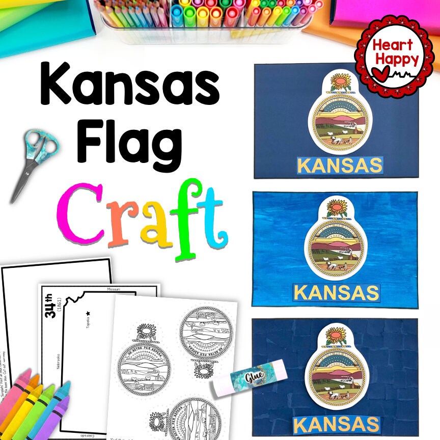 Kansas Flag Craft, Kids Printable Craft Template, Kansas State Symbols ...