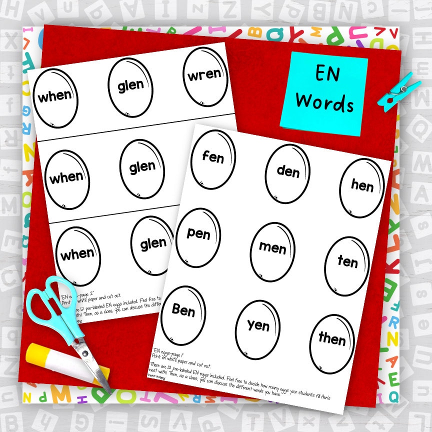 The EN Hen,short E Craft,en Word Family Craft, Printable Kids Craft ...