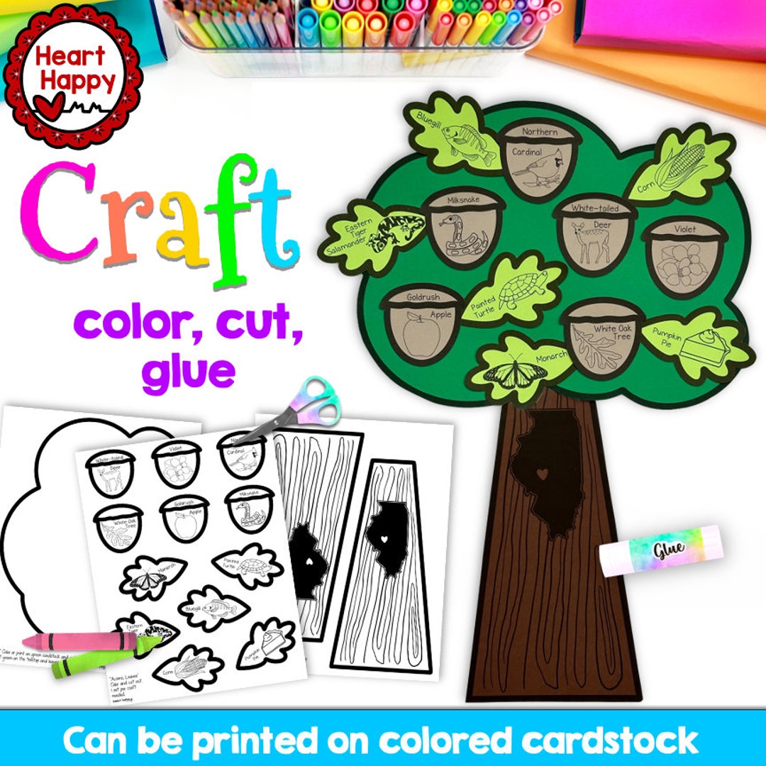 Illinois State Symbols, Oak Tree, Kids Printable Craft Template ...