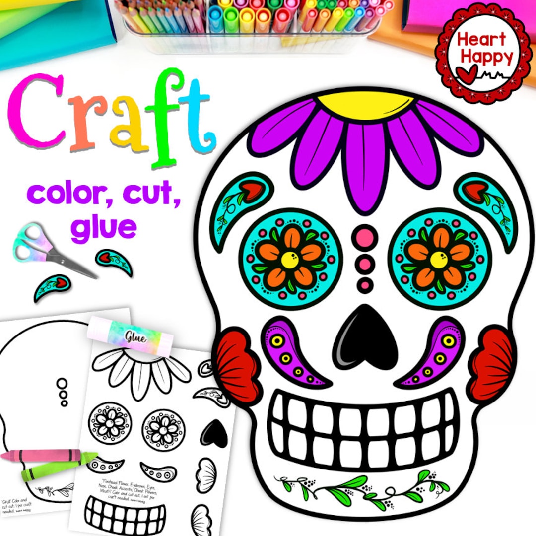 Sugar Skull Craft, Kids Printable Craft Template, Day of the Dead ...
