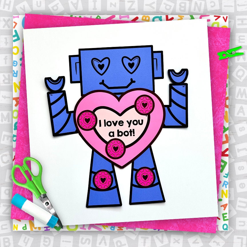 Valentine's Robot Kids Printable Craft Template, Robot Craft, Mother's ...