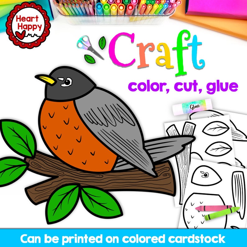 Robin Bird Craft, Kids Printable Craft Template, State Symbols, Spring ...