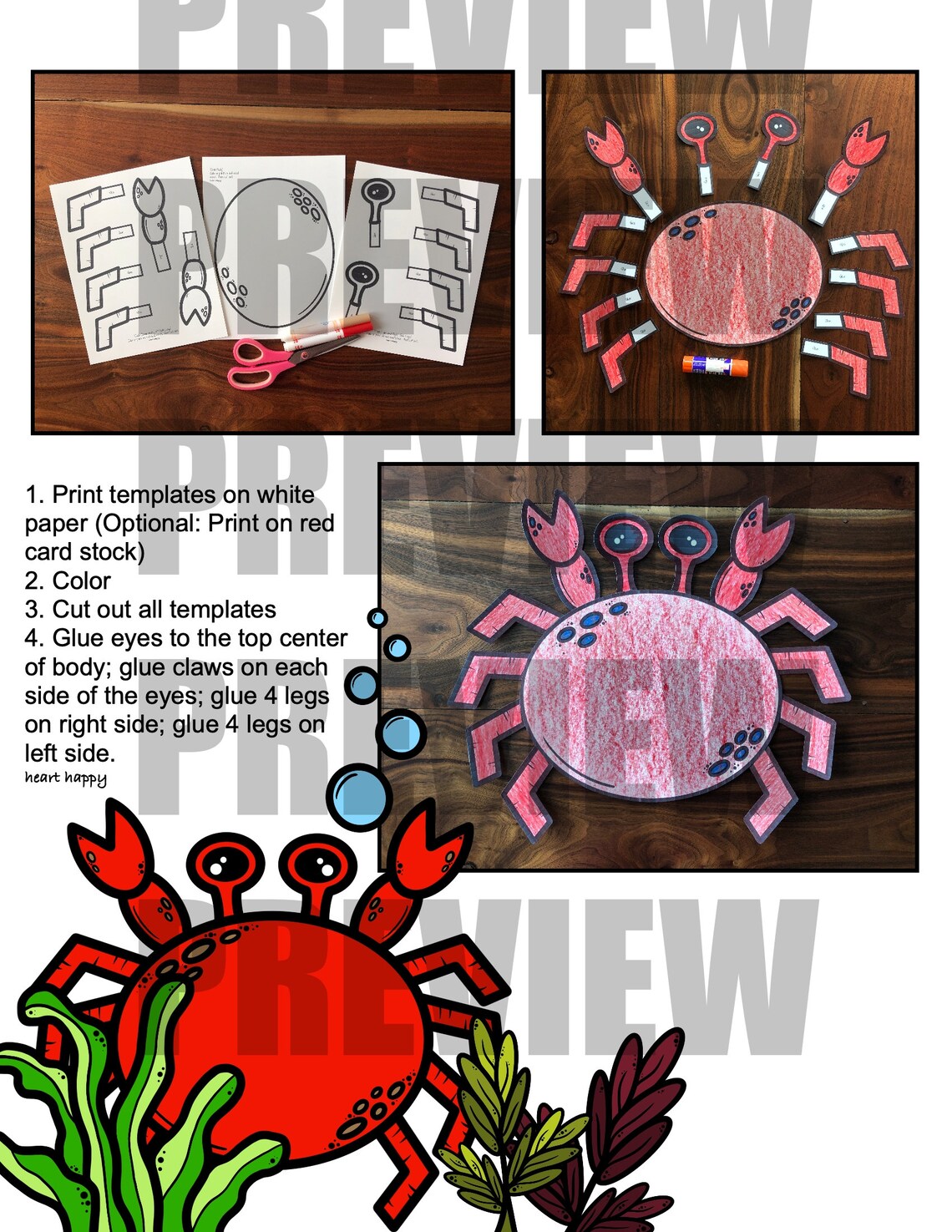 Printable Kids Crab Craft Template Ocean Crafts Homeschool | Etsy