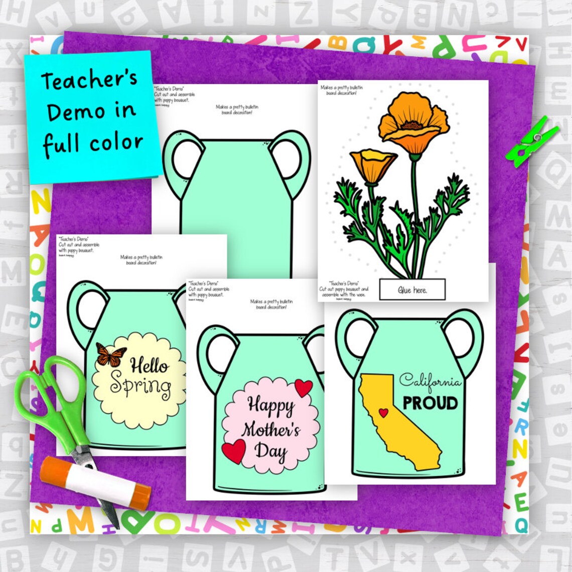 Poppy Craft, Kids Printable Craft Template, California Craft, Mother's ...