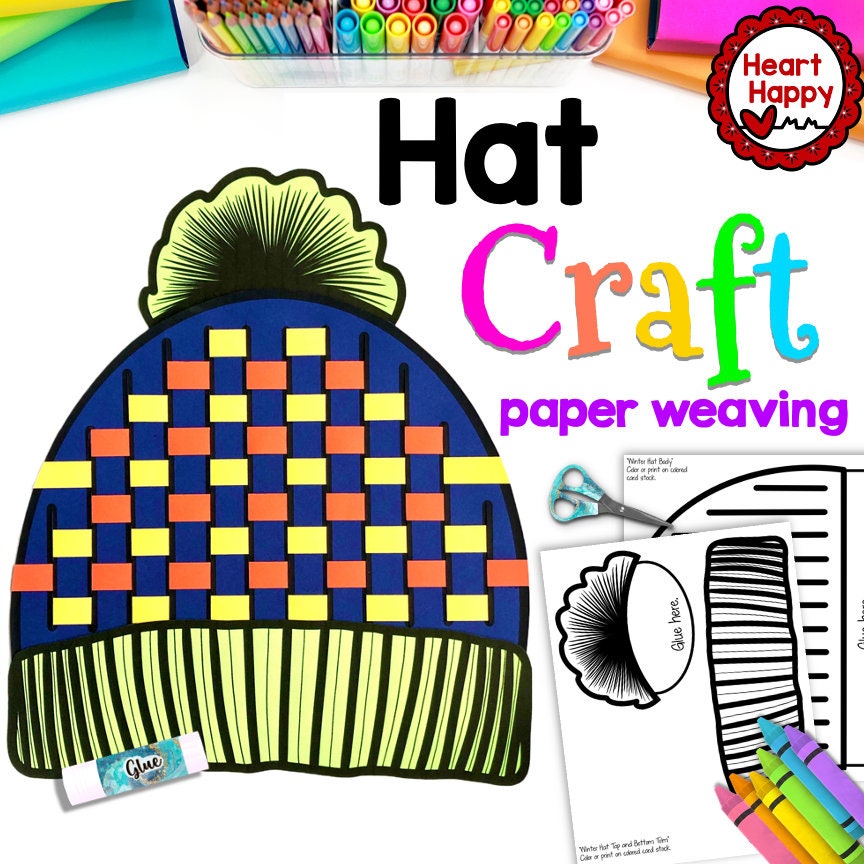 Winter Hat Kids Printable Craft Template, Winter Craft, Weaving, Paper ...