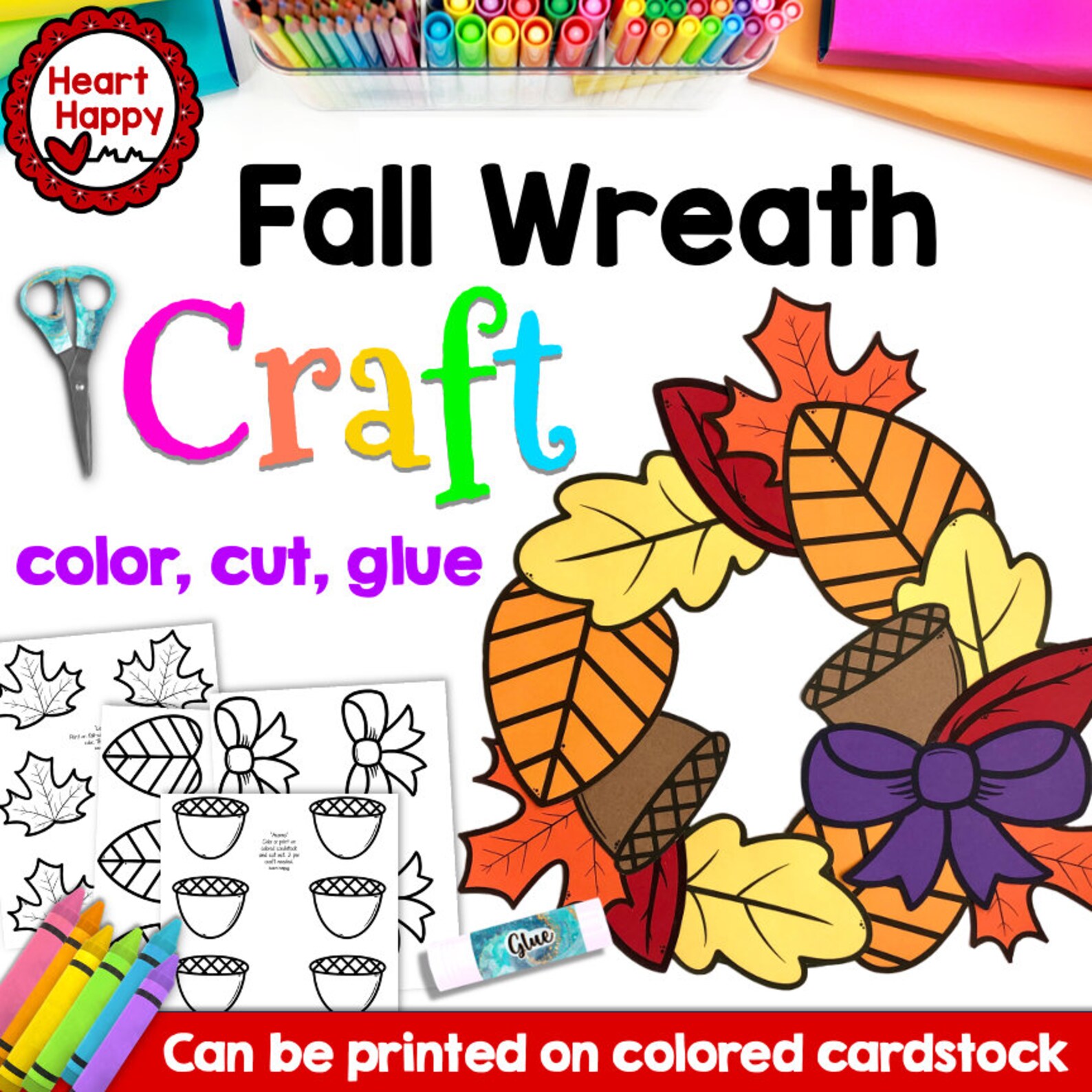 Fall Leaf Wreath Kids Printable Craft Template, Kids Autumn Craft ...