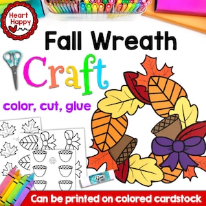 Fall Leaf Wreath Kids Printable Craft Template, Kids Autumn Craft ...