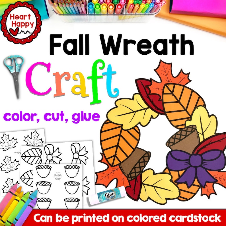 Fall Leaf Wreath Kids Printable Craft Template, Kids Autumn Craft ...