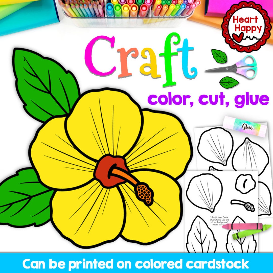 Hibiscus Flower Craft, Kids Printable Craft Template, Summer, Hawaii ...