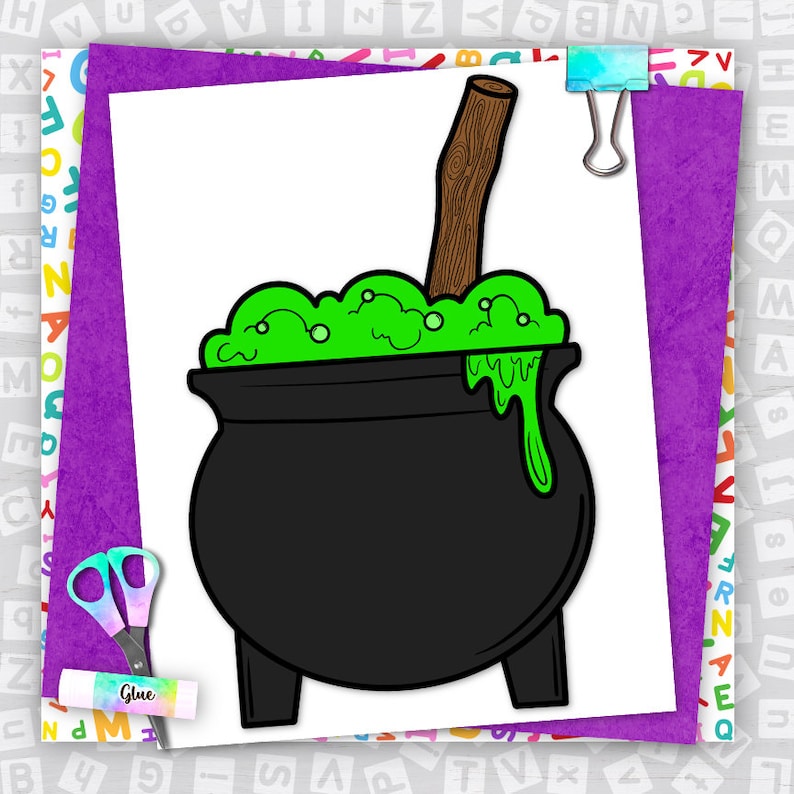 Halloween Witch Cauldron Kids Printable Craft Template, Fall/autumn ...