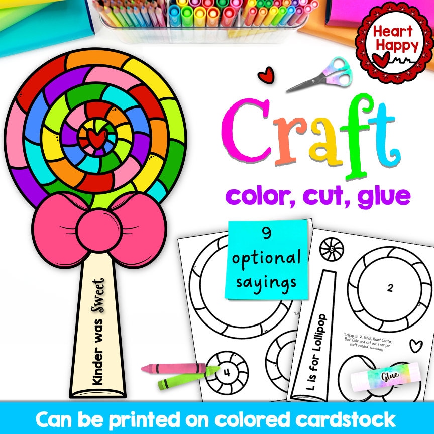 Lollipop Craft, Kids Printable Craft Template, Valentines, Teacher ...