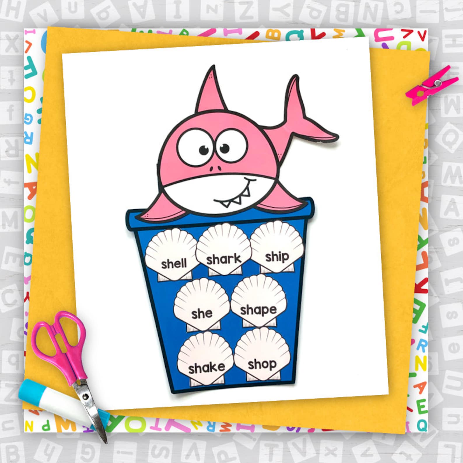 SH Digraph Craft, Kids Printable Craft Template, Shark Craft, Phonics ...