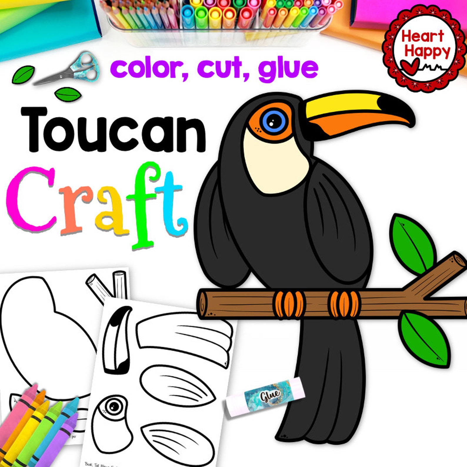 Toucan Printable Kids Craft Template, Rainforest Animals, Zoo Animals ...