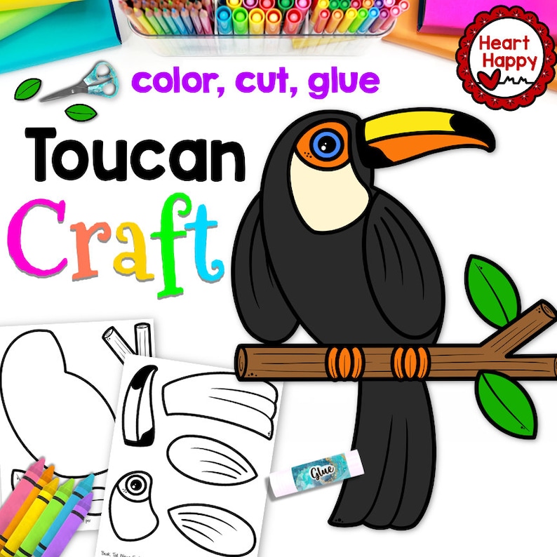 Toucan Printable Kids Craft Template, Rainforest Animals, Zoo Animals ...