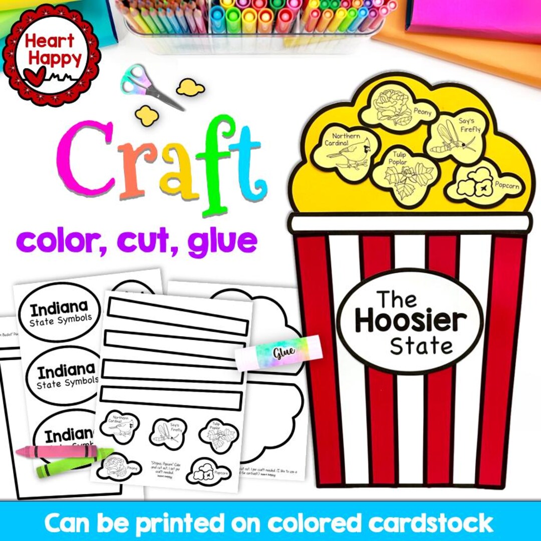 Indiana States Symbols Popcorn Craft, Kids Printable Craft Template ...