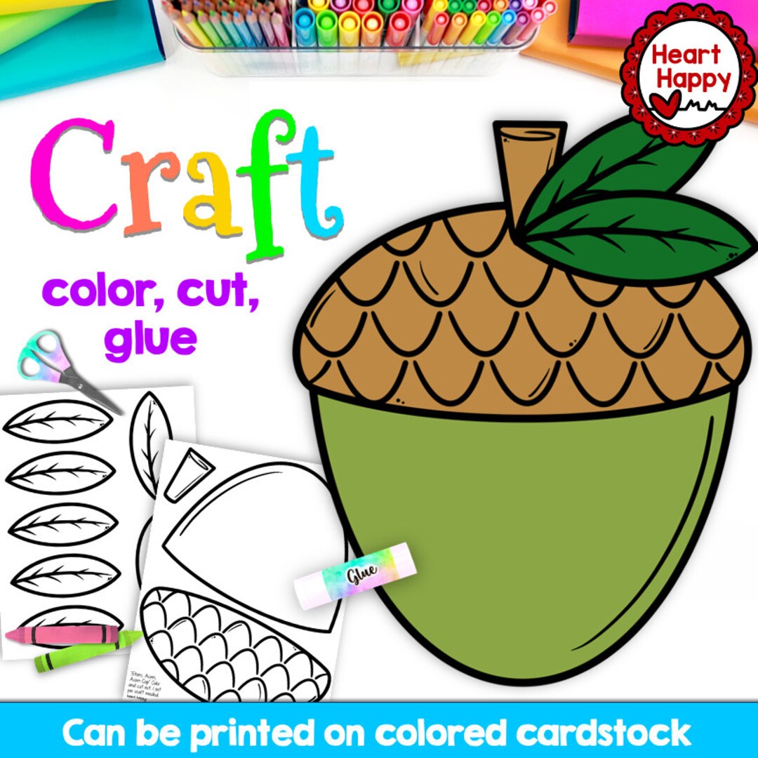 Fall Acorn Craft, Kids Printable Craft Template, Thanksgiving Craft ...