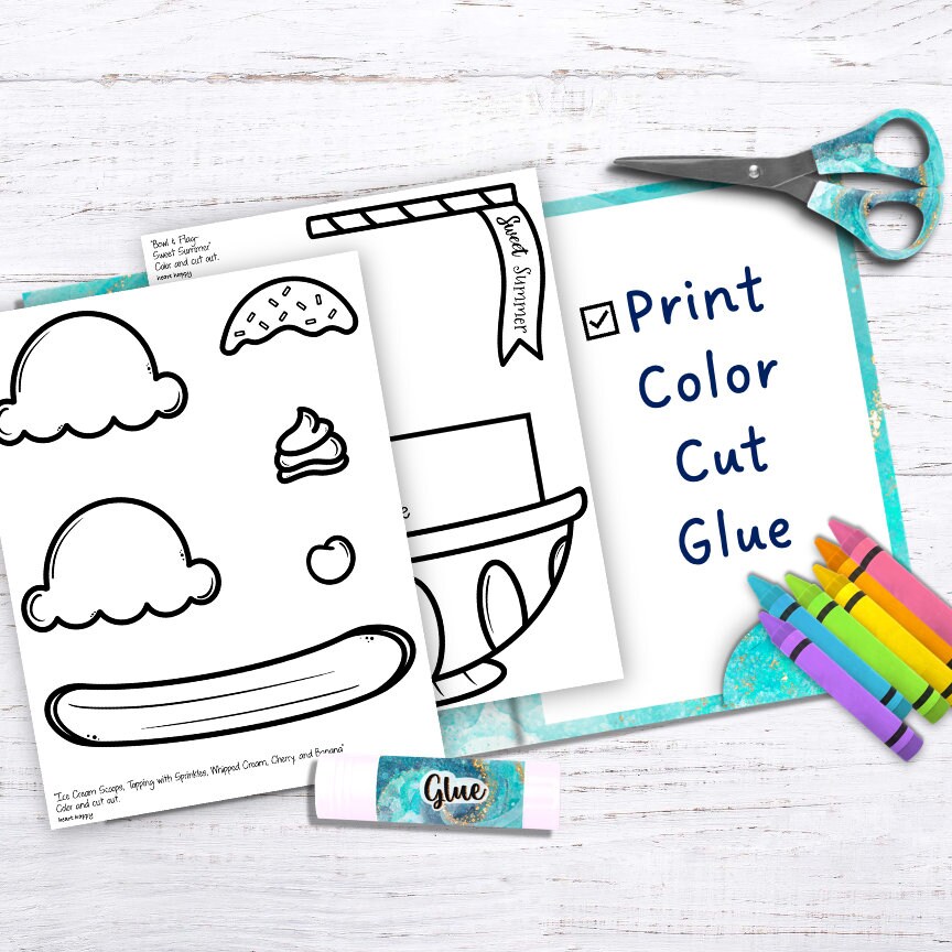 Ice Cream Sundae Craft, Kids Printable Craft Template, Summer, Teacher ...