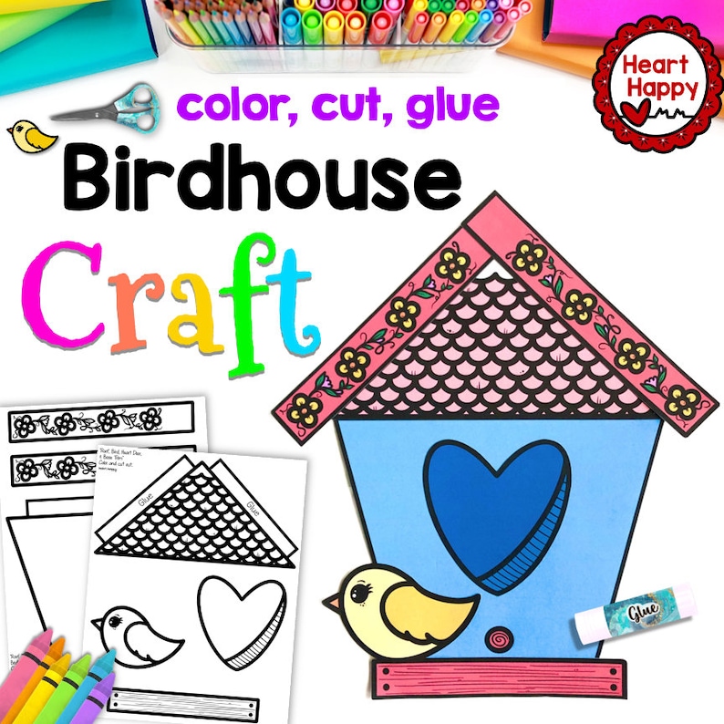 Printable Kids Birdhouse Craft Template, Garden Craft, Spring Craft ...