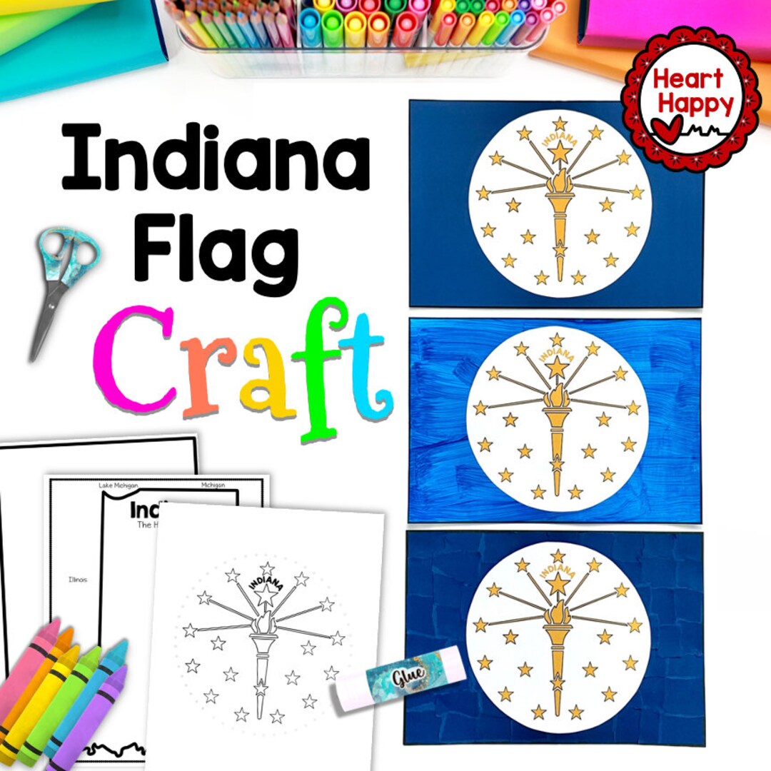 Indiana Flag Craft, Kids Printable Craft Template, Indiana State ...