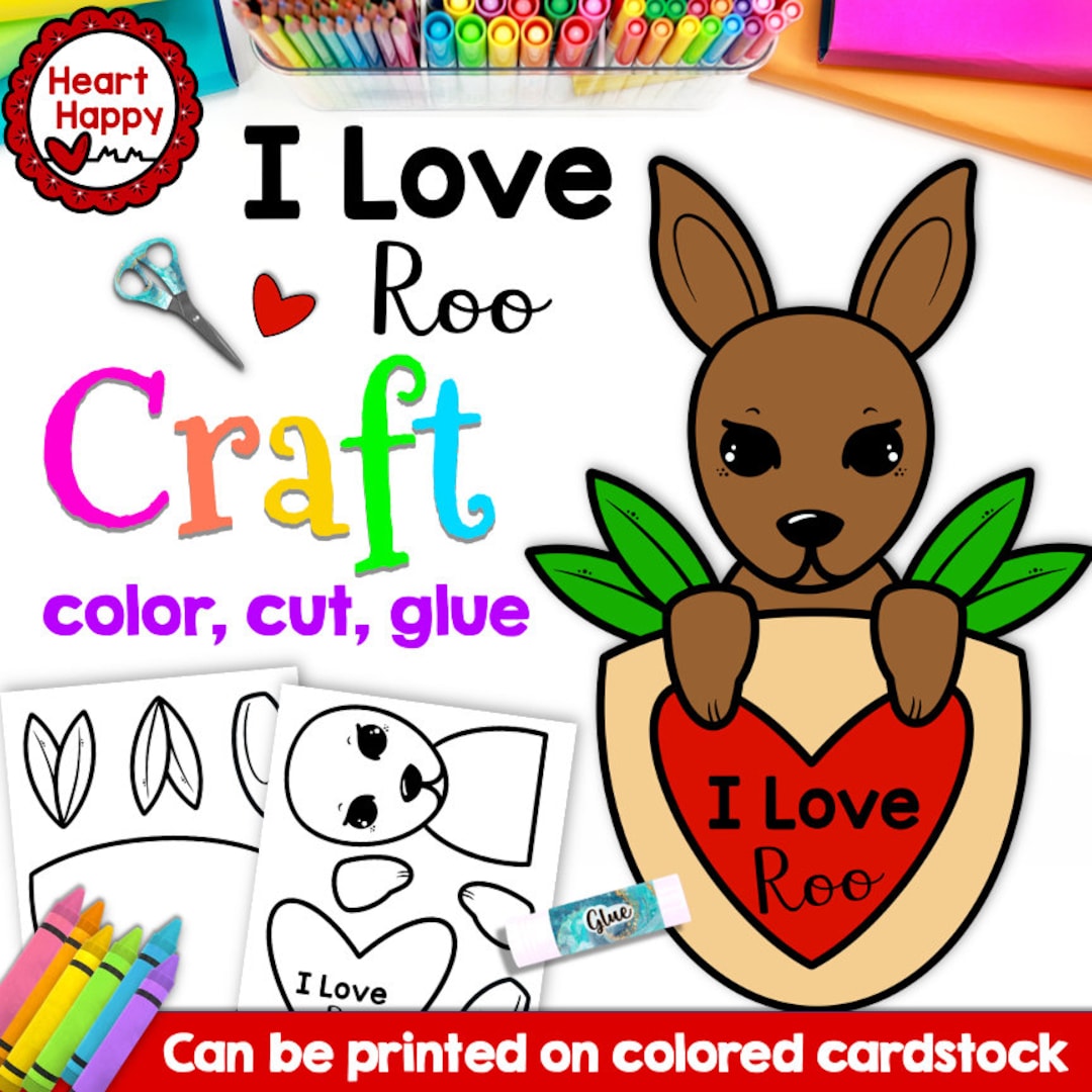 Valentine's Kangaroo Kids Printable Craft Template, Mother's Day Craft ...