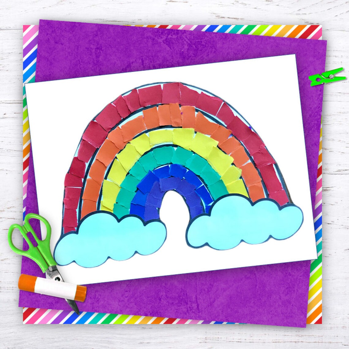 Rainbow Torn Paper Craft, Kids Printable Craft Template, Spring ...