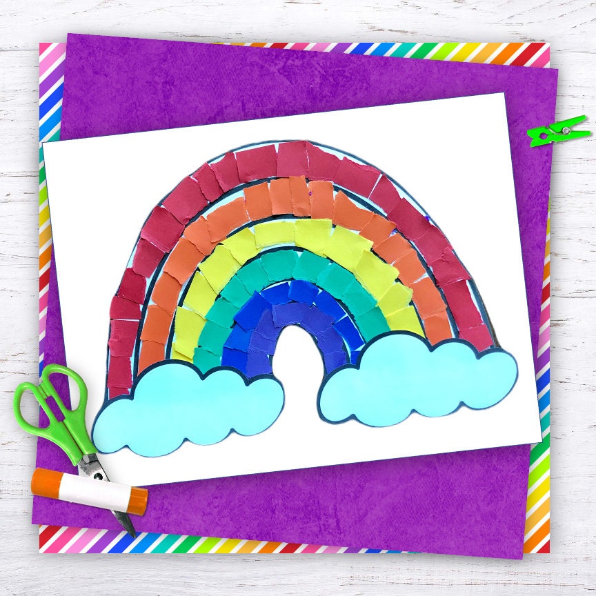 Rainbow Torn Paper Craft, Kids Printable Craft Template, Spring ...