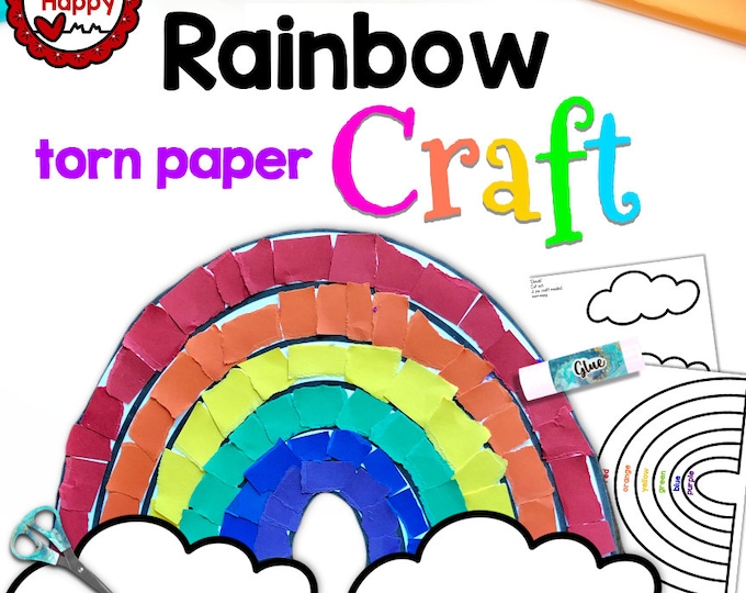 Rainbow Torn Paper Craft for Kids Template, Easy Paper Crafts Idea Tear ...