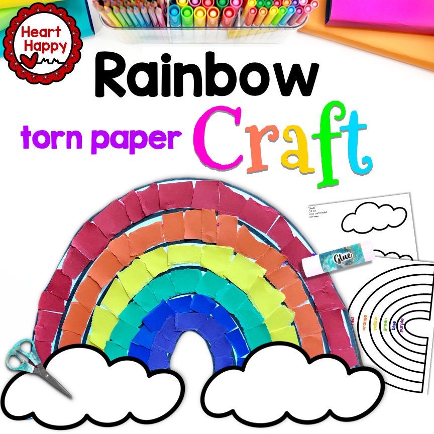 Rainbow Torn Paper Craft, Kids Printable Craft Template, Spring ...