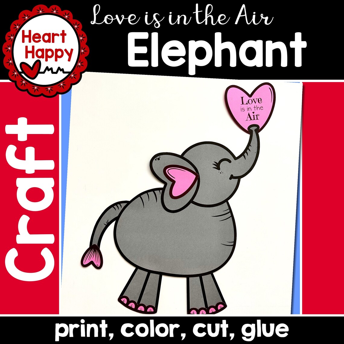 Valentine's Kids Printable Craft Template Elephant Craft - Etsy