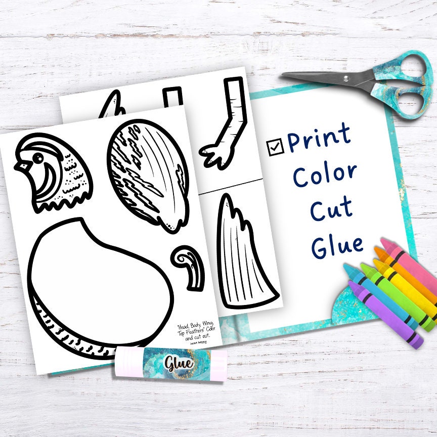 Quail Craft, Kids Printable Craft Template, California State Symbols ...