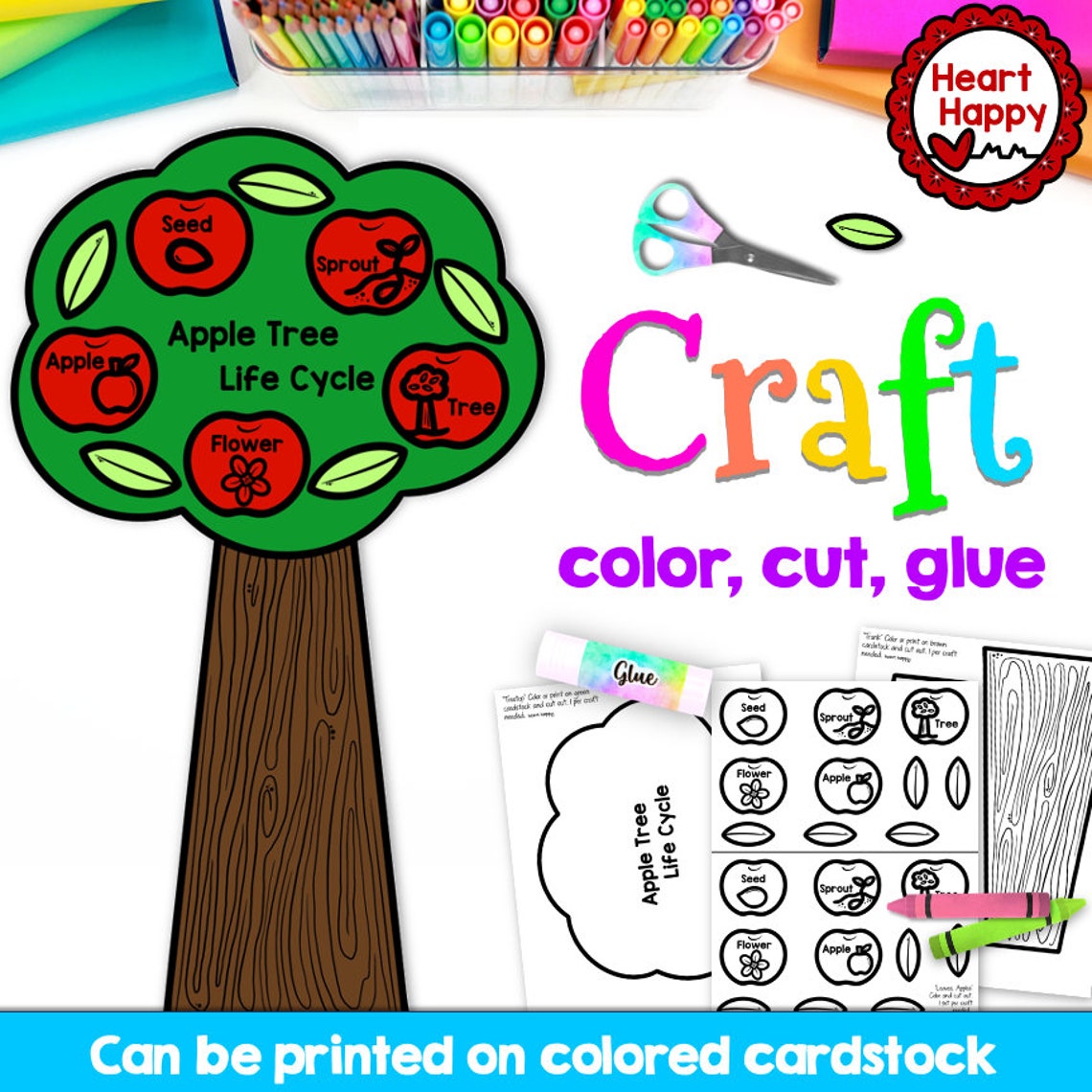 Apple Tree Life Cycle Craft, Kids Printable Craft Template, Fall Craft ...